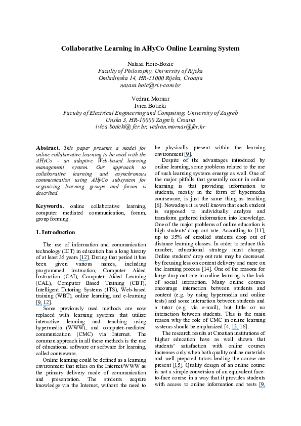 (PDF) Collaborative learning in AHyCo online learning system