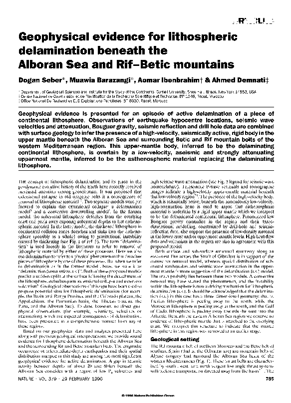 (PDF) Geophysical evidence for lithospheric delamination beneath the ...