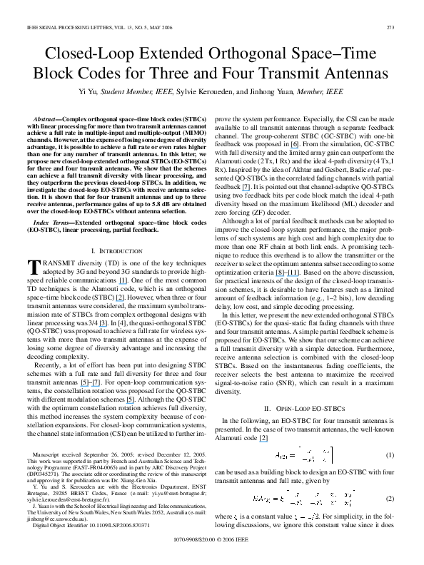 Pdf Closed Loop Extended Orthogonal Space Time Block Coding For Four Relay Nodes Under