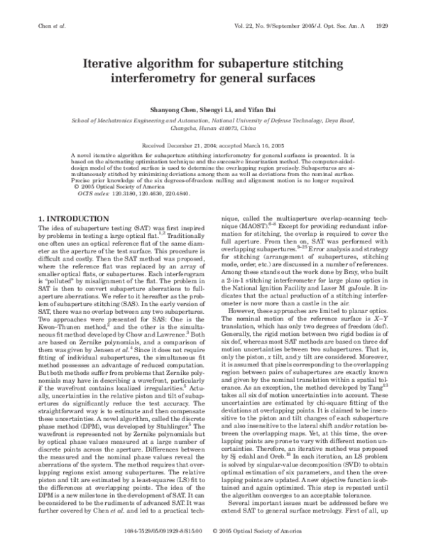 Pdf Iterative Algorithm For Subaperture Stitching Test With Spherical