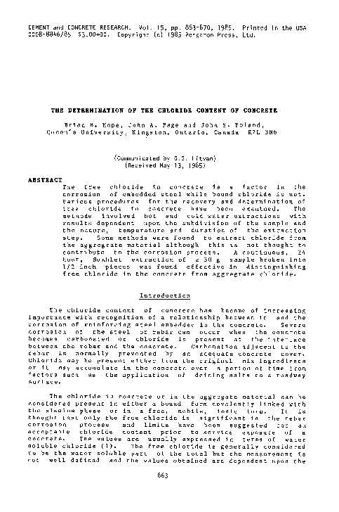 (PDF) The determination of the chloride content of concrete