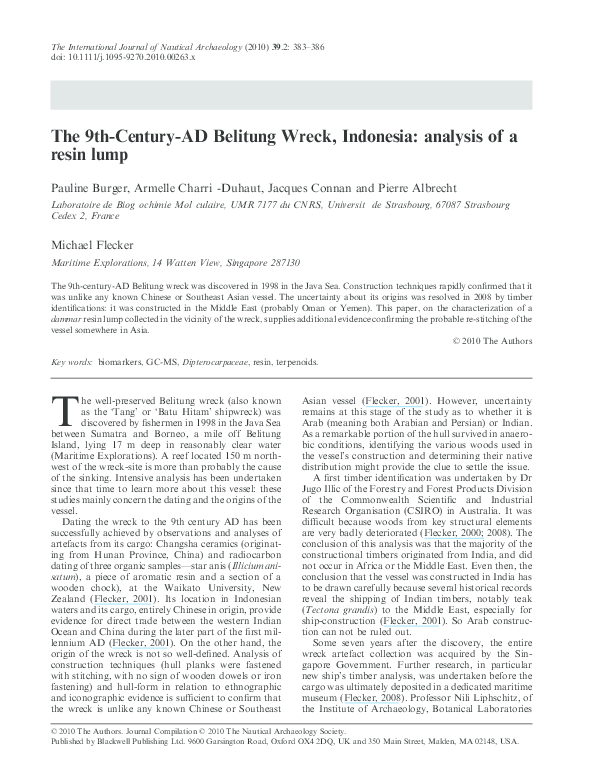 (PDF) The 9th-Century-AD Belitung Wreck, Indonesia: analysis of a resin ...