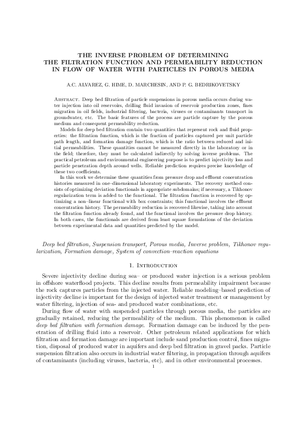(PDF) The inverse problem of determining the filtration function and permeability reduction in ...