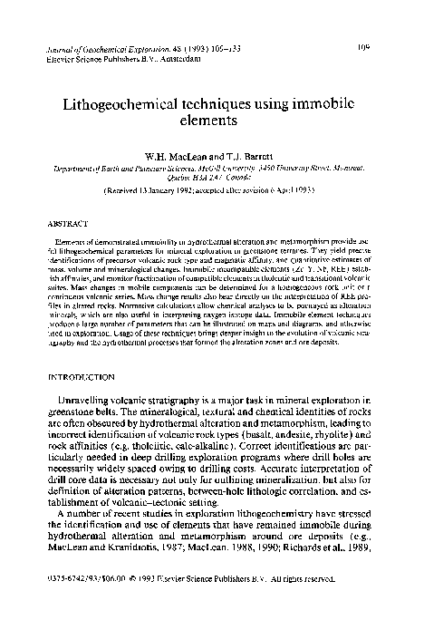 (PDF) Lithogeochemical techniques using immobile elements