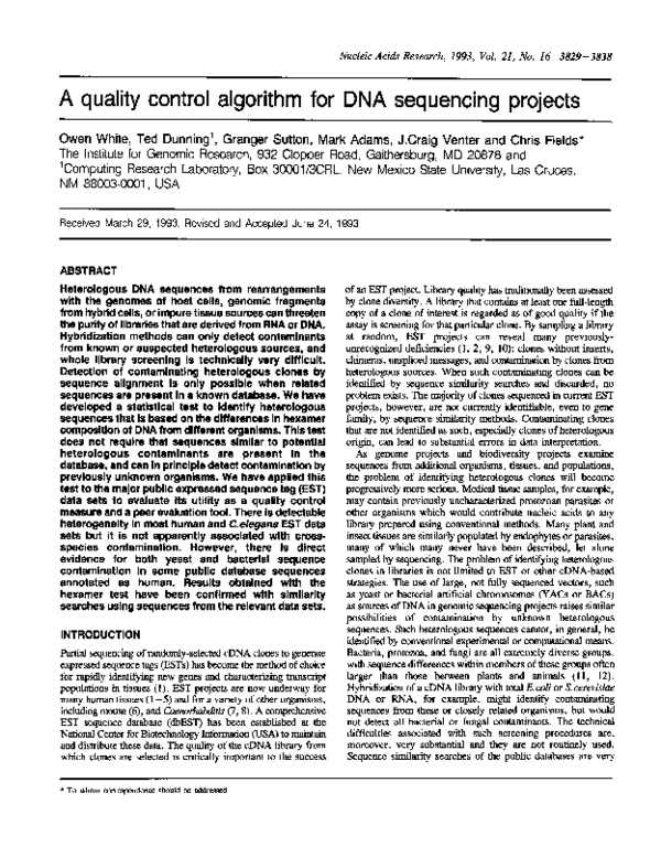 (PDF) A quality control algorithm for DNA sequencing projects