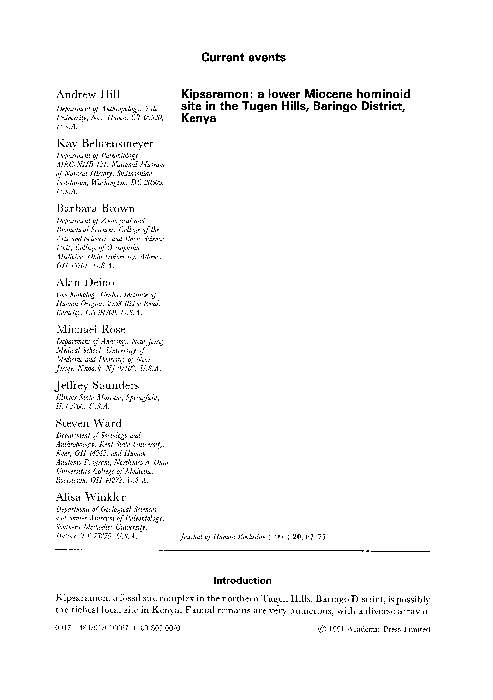 Pdf Kipsaramon A Lower Miocene Hominoid Site In The Tugen Hills Baringo District Kenya
