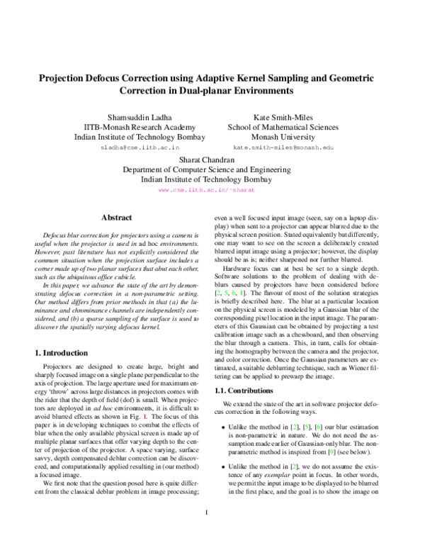 (PDF) Projection defocus correction using adaptive kernel sampling and geometric correction in ...