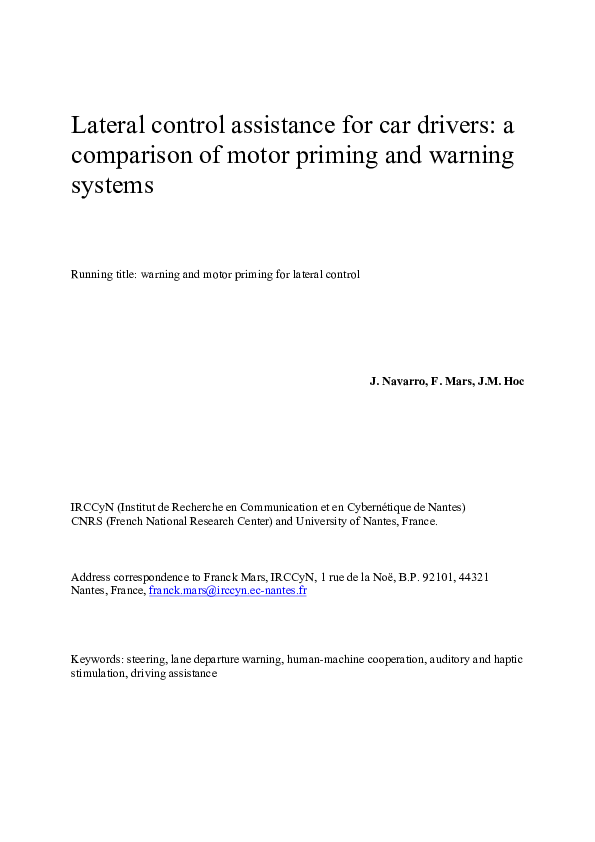 (PDF) Lateral Control Assistance for Car Drivers: A Comparison of Motor ...