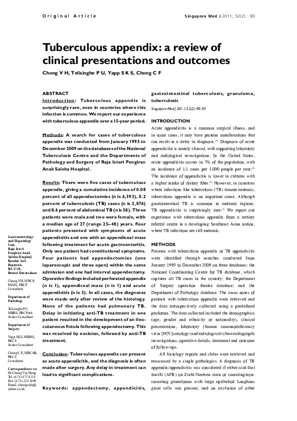 (PDF) Tuberculous appendix: a review of clinical presentations and ...