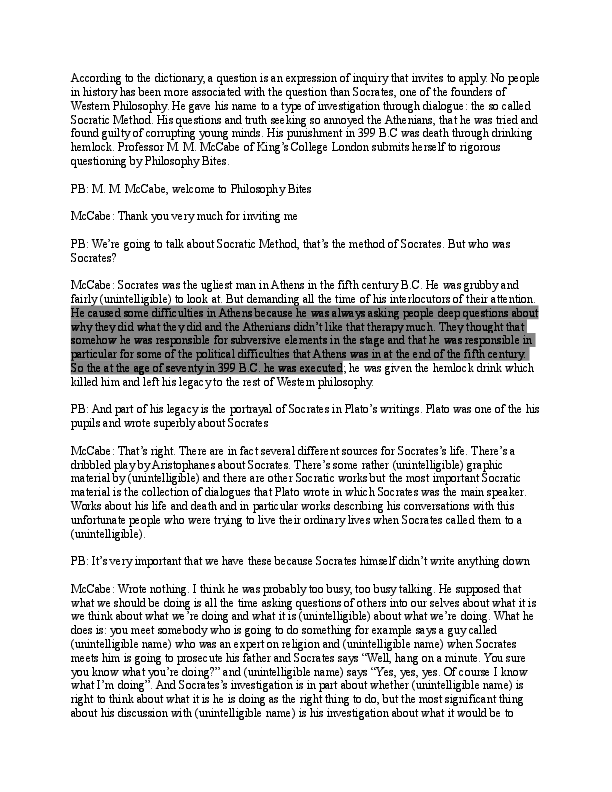 (DOC) M. M. McCabe on Socratic Method