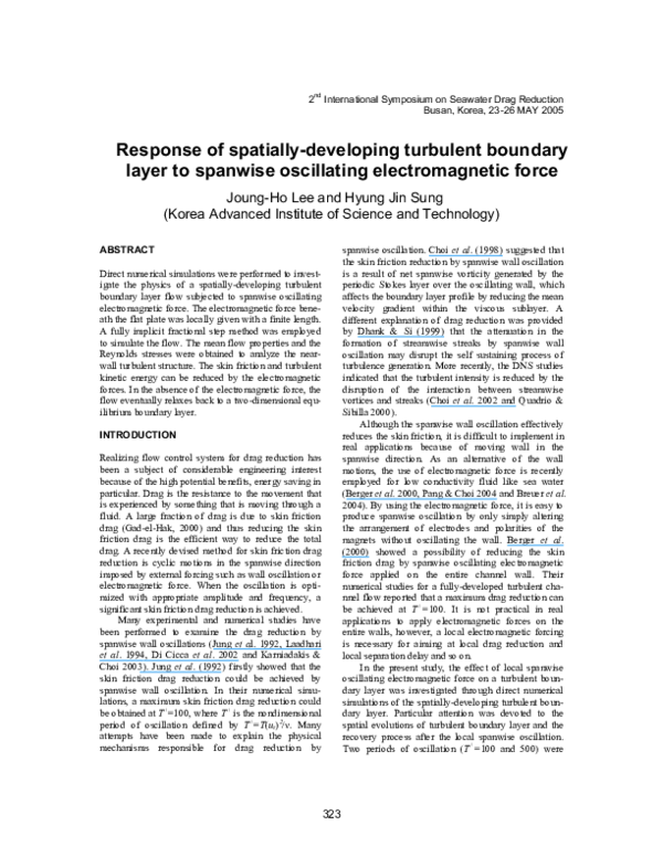 (PDF) Response of Spatially Developing Turbulent Boundary Layer to Spanwise Oscillating ...