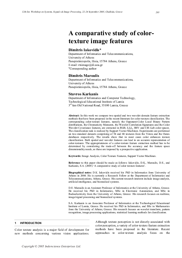 (PDF) A comparative study of color-texture image features