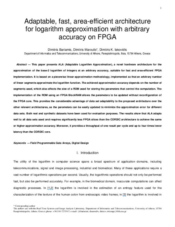 Pdf Adaptable Fast Area Efficient Architecture For Logarithm 0275