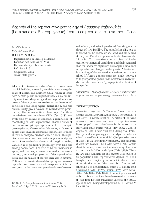 (PDF) Aspects of the reproductive phenology of Lessonia trabeculata ...