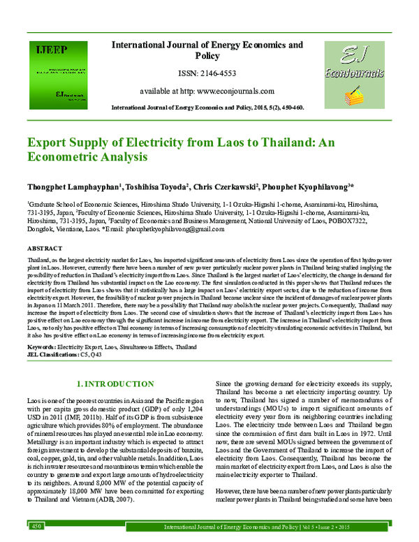 (PDF) Export Supply of Electricity from Laos to Thailand