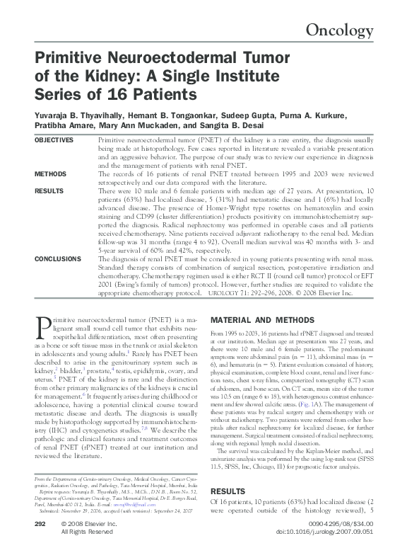 (PDF) Primitive Neuroectodermal Tumor of the Kidney: A Single Institute Series of 16 Patients