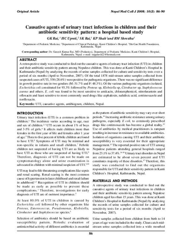 (PDF) Causative agents of urinary tract infections in children and their antibiotic sensitivity ...