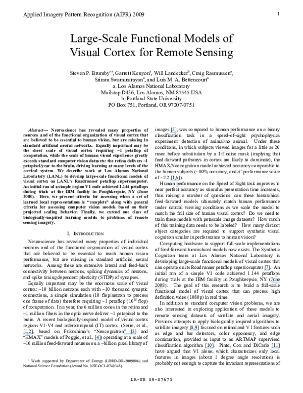 Pdf Large Scale Functional Models Of Visual Cortex For Remote Sensing
