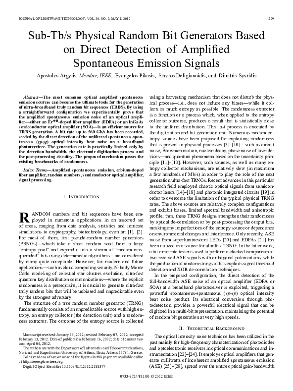 (PDF) Sub-Tb/s Physical Random Bit Generators Based on Direct Detection of Amplified Spontaneous ...