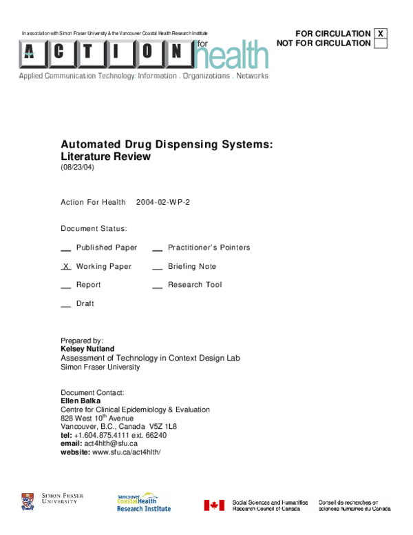 (PDF) FOR CIRCULATION X NOT FOR CIRCULATION Automated Drug Dispensing ...