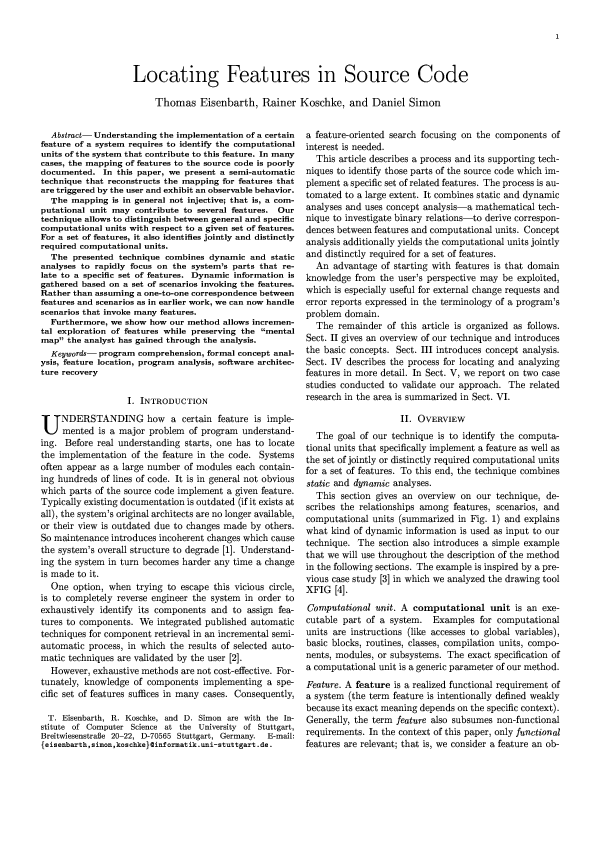 (PDF) Locating Features in Source Code