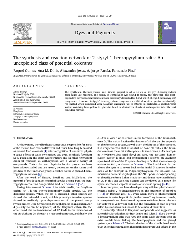 (PDF) The synthesis and reaction network of 2-styryl-1-benzopyrylium ...