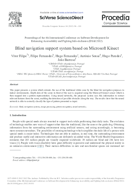 (PDF) Blind Navigation Support System based on Microsoft Kinect