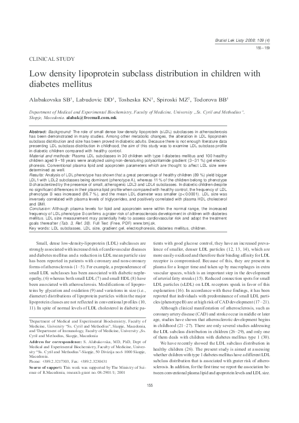 (PDF) Low density lipoprotein subclass distribution in children with ...