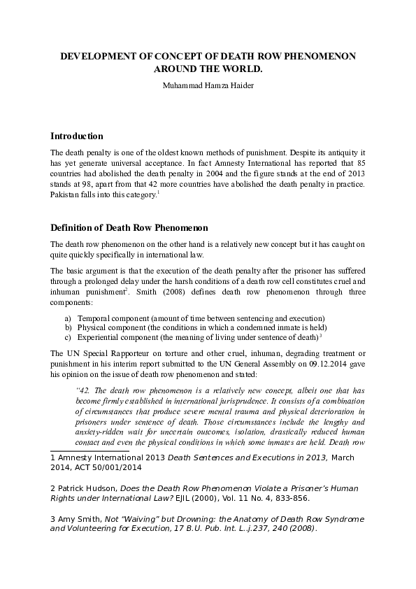 (DOC) DEVELOPMENT OF CONCEPT OF DEATH ROW PHENOMENON AROUND THE WORLD