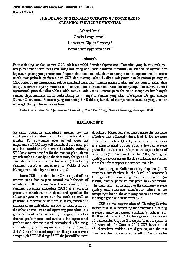 (PDF) THE DESIGN OF STANDARD OPERATING PROCEDURE IN CLEANING SERVICE ...