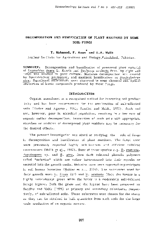 (PDF) Decomposition and humification of plant residues by some soil fungi