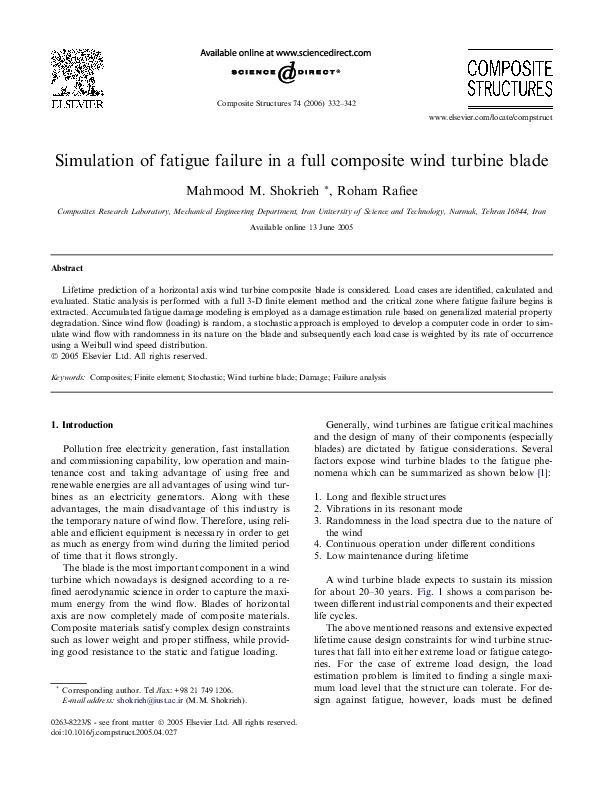 (PDF) Simulation of fatigue failure in a full composite wind turbine blade