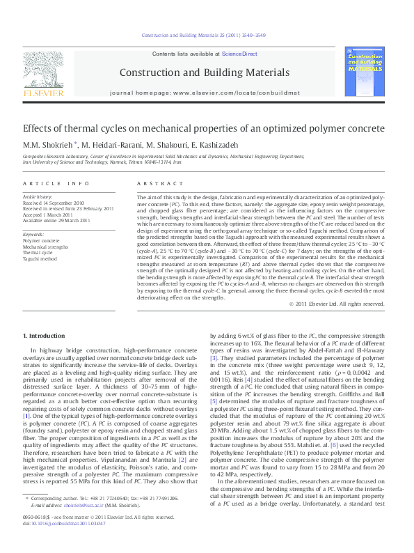 (PDF) Effects of thermal cycles on mechanical properties of an optimized polymer concrete