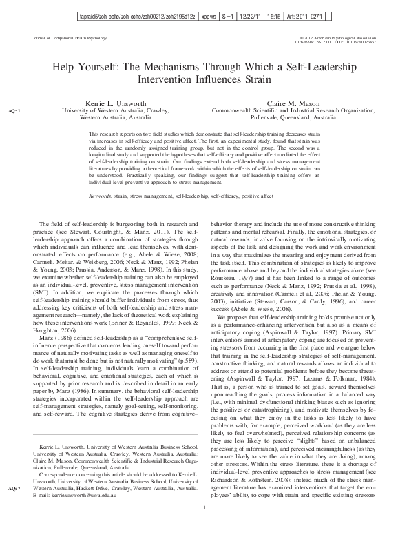 (PDF) Help yourself: The mechanisms through which a self-leadership ...