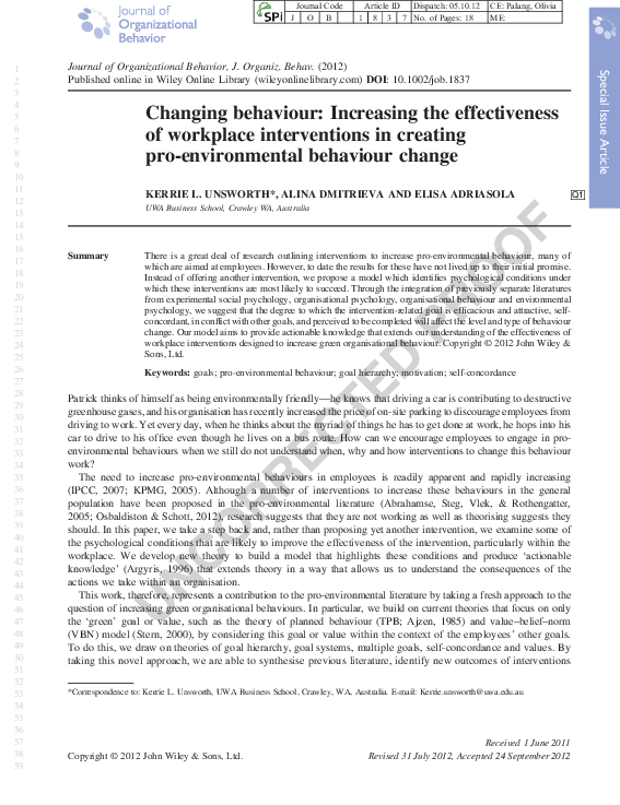(PDF) Changing behaviour: Increasing the effectiveness of workplace ...