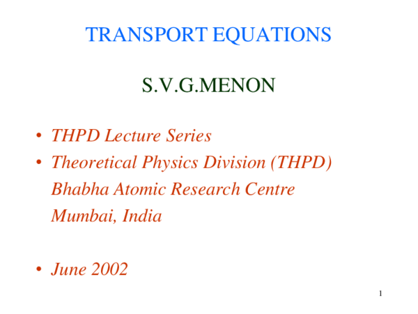 (PDF) TRANSPORT EQUATIONS IN PHYSICS