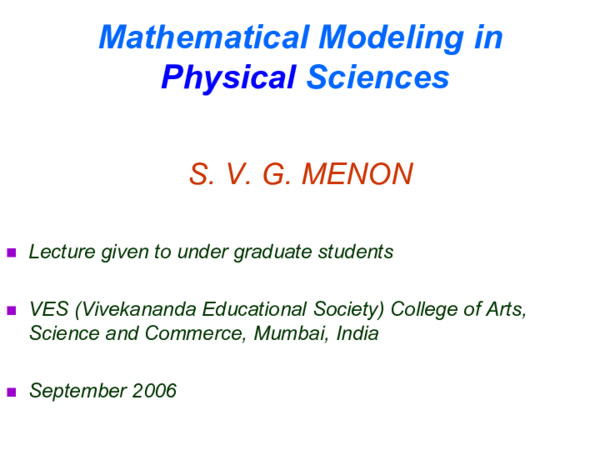 (PDF) MATHEMATICAL MODELING IN PHYSICAL SCIENCES
