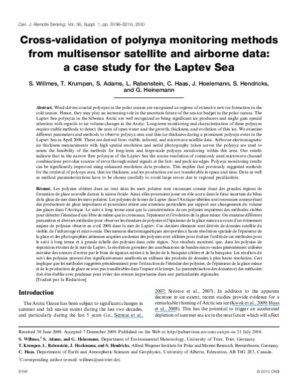 (PDF) Cross-validation of polynya monitoring methods from multisensor satellite and airborne ...