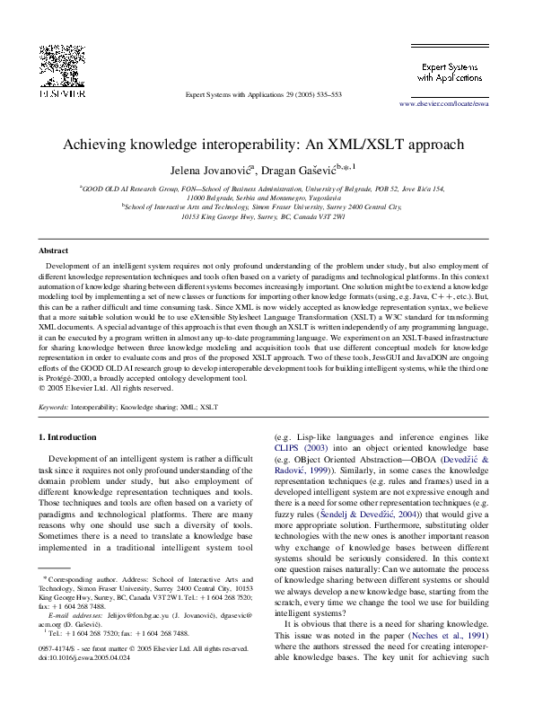 (PDF) Achieving knowledge interoperability: An XML/XSLT approach