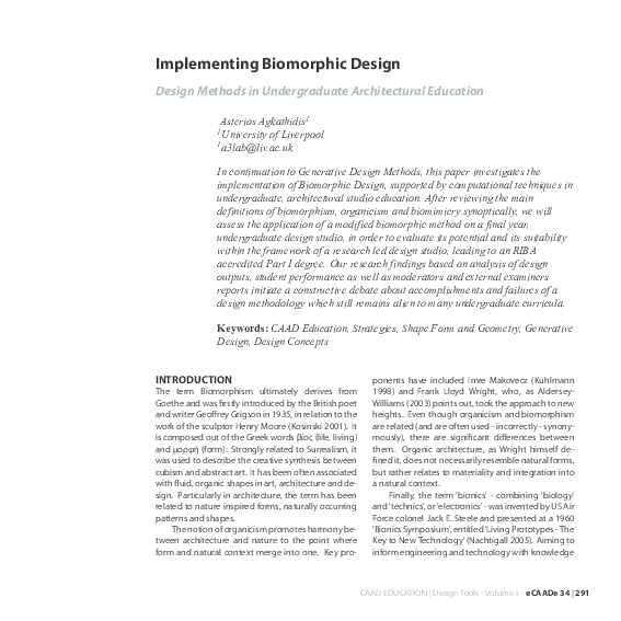 (PDF) Implementing Biomorphic Design: Design Methods in Undergraduate Architectural Education
