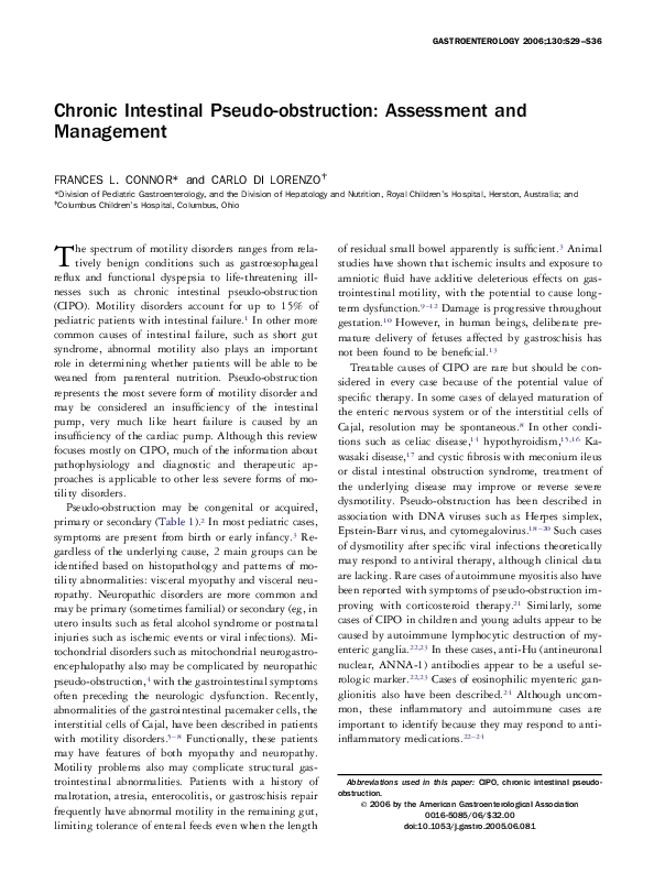 (PDF) Chronic Intestinal Pseudo-obstruction: Assessment and Management