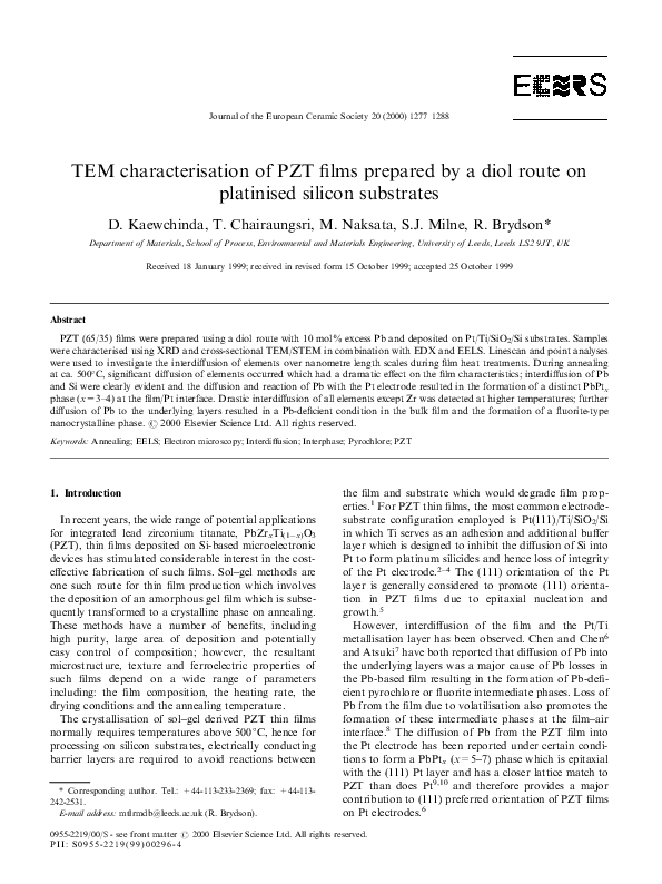 (PDF) TEM characterisation of PZT films prepared by a diol route on ...