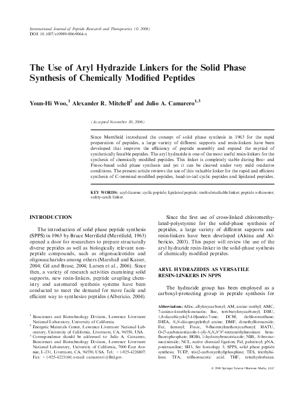 (PDF) The Use of Aryl Hydrazide Linkers for the Solid-Phase Synthesis ...