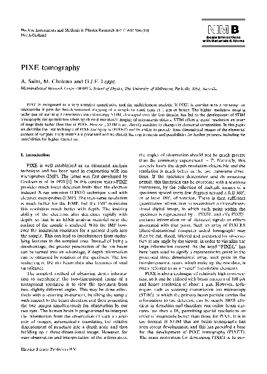 (PDF) PIXE tomography