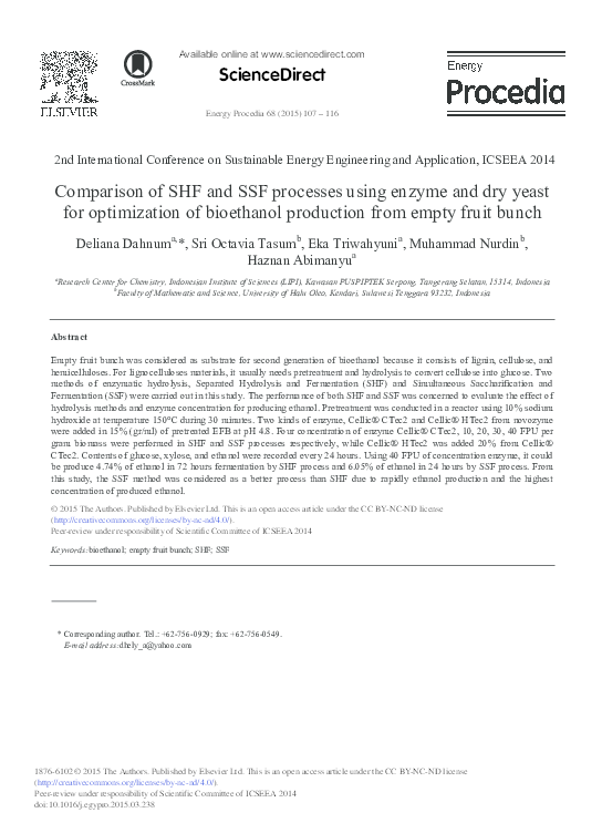 (PDF) Comparison of SHF and SSF Processes Using Enzyme and Dry Yeast ...