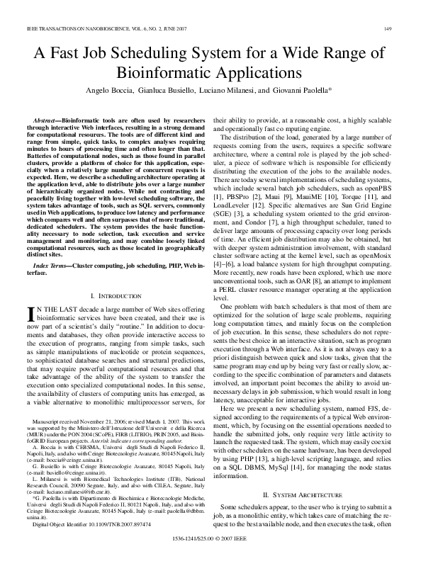 Pdf A Fast Job Scheduling System For A Wide Range Of Bioinformatic Applications