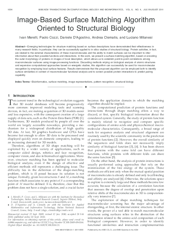 (PDF) Image-based surface matching algorithm oriented to structural biology