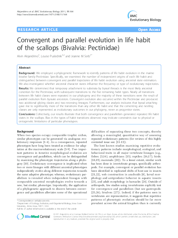 (PDF) Convergent and parallel evolution in life habit of the scallops (Bivalvia: Pectinidae