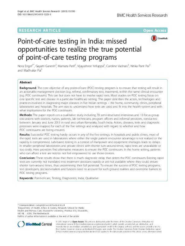 (PDF) Point-of-care testing in India: missed opportunities to realize ...