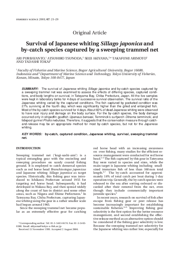 (PDF) Survival of Japanese whiting Sillago japonica and by-catch ...